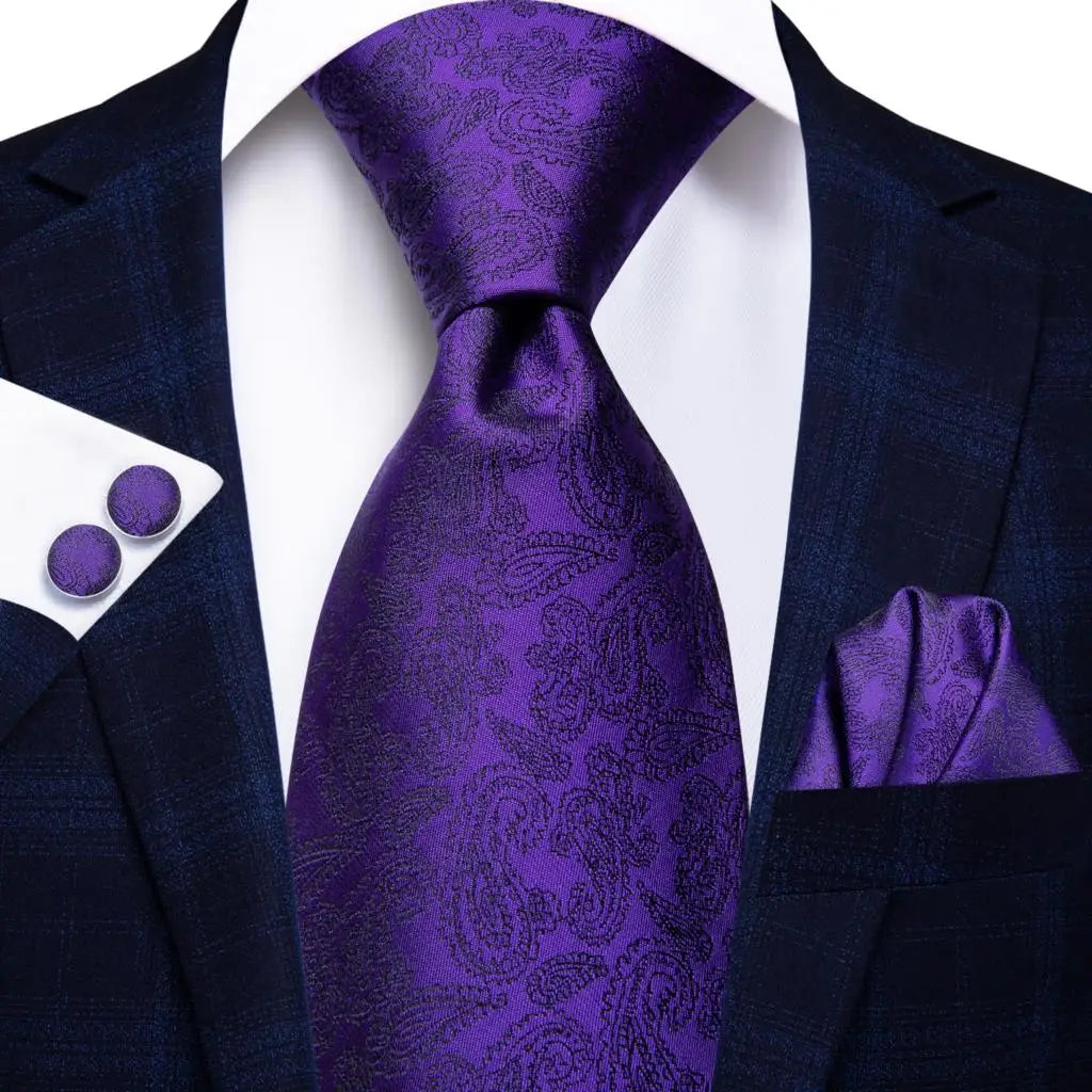 Purple Silk Ties - With Matching Cufflinks & Pocket Square